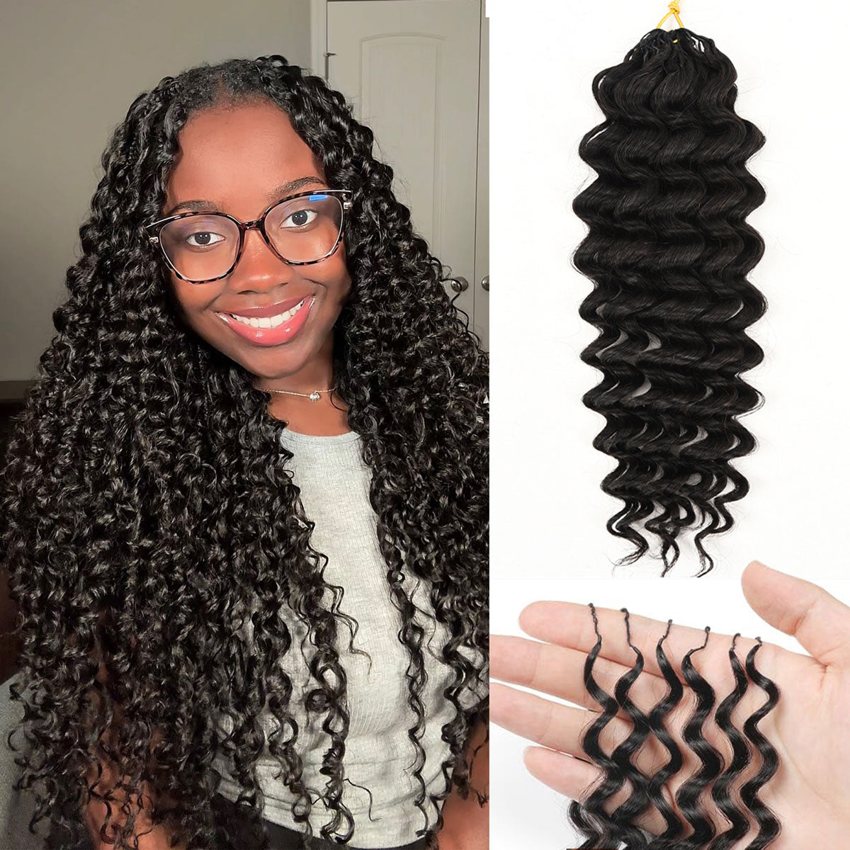 Deep Wave Feather Crochet Hair | Natural Black Human Hair - Daixi ...