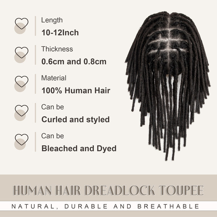 Afro Dreadlocks Toupee Afro locs Base Unit For Black Men 100% Human Ha